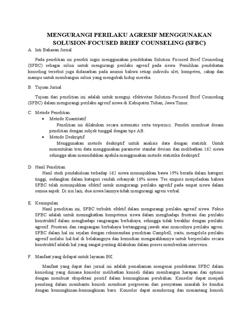 Mengurangi Perilaku Agresif Menggunakan Solusion-Focused Brief ...