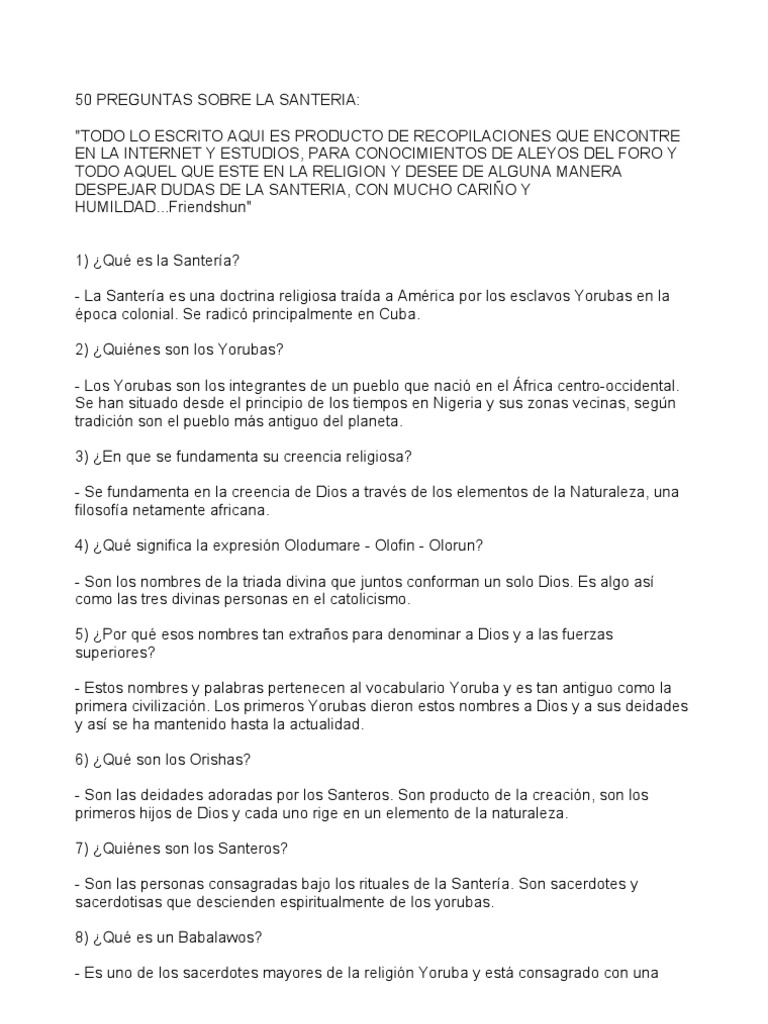 50 Preguntas Sobre La Santeria | PDF | Santeria | Rituales