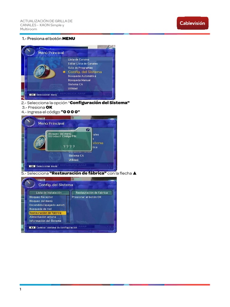 1.-Presiona El Botón: Actualización de Grilla de Canales - Kaon Simple Y Multiroom | PDF