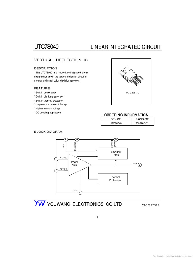 UTC78040 Linear Integrated Circuit: Vertical Deflection Ic | PDF ...