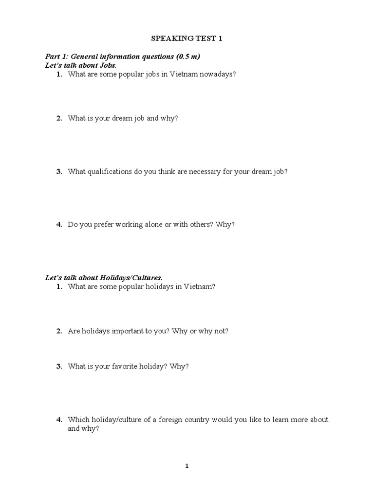 Final Speaking Test p1+3 | PDF | Tourism | Test (Assessment) Final Speaking Test p1+3 | PDF | Tourism | Test (Assessment)