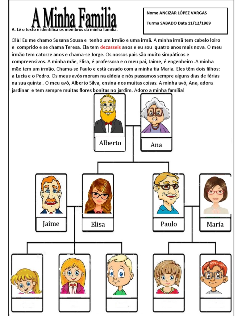 A Minha Familia Compreensao de Texto Ficha de Trabalho - 70094 | PDF ...