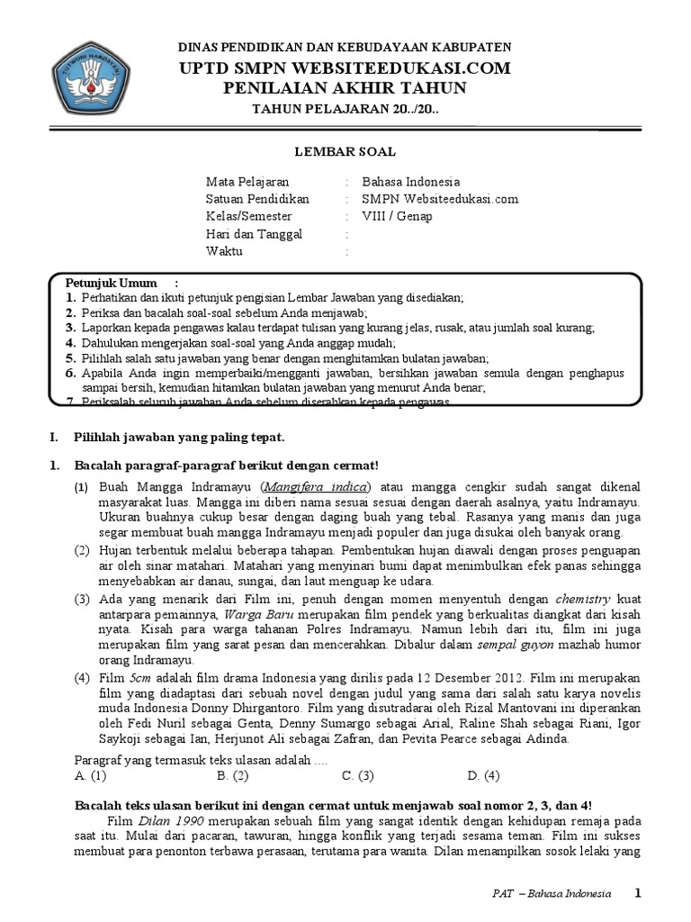 Soal PAT B.INDO Kelas 8 K13 | PDF