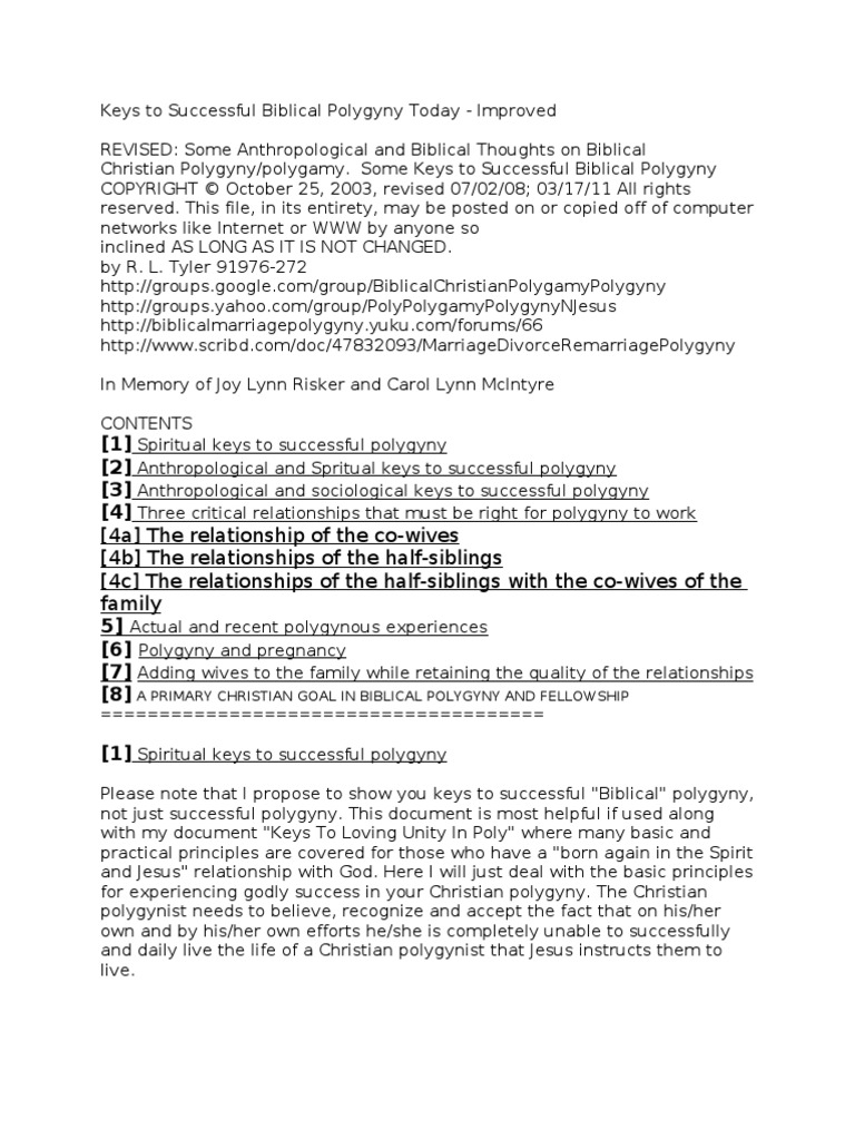 Keys To Successful Biblical Christian Polygyny Today | PDF | Sexual ...
