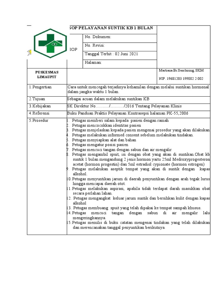 Sop KB Suntik 1 Bulan | PDF