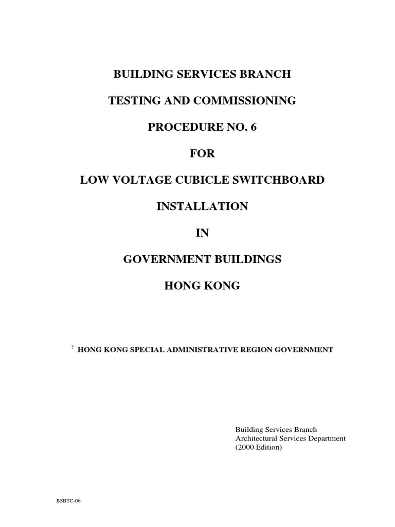 Testing and Commissioning Procedure No 6 - Low Voltage Cubicle ...