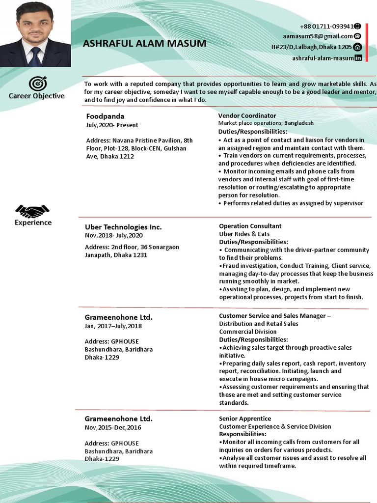 Resume of Ashraful Alam Masum - Foodpanda - Uber - GP PDF | PDF | Sales | Economies