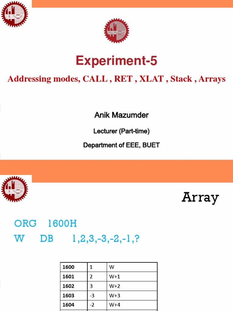 Experiment 5 Addressing Modes Call Ret Xlat Stack Arrays Pdf Array Data Structure