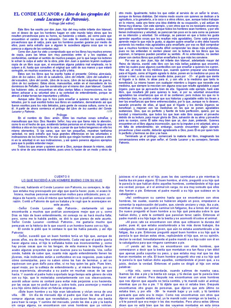 EL CONDE LUCANOR o Libro de Los Ejemplos Del Conde Lucanor y de ...