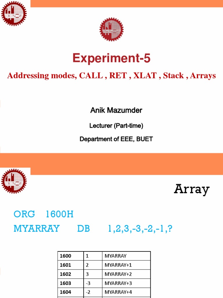 Experiment-5: Addressing Modes, CALL, RET, XLAT, Stack, Arrays | PDF | Array Data Structure ...