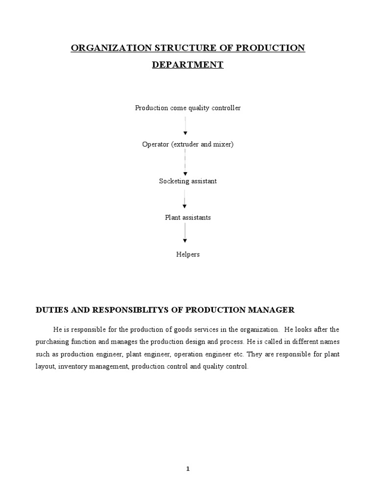 Production Department Structure Overview | PDF