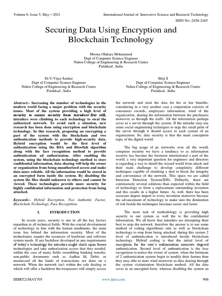 Securing Data Using Encryption And Blockchain Technology Download Free Pdf Cryptography