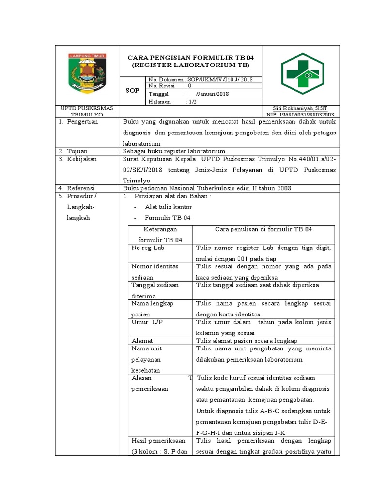 Panduan Pengisian Formulir TB 04 | PDF