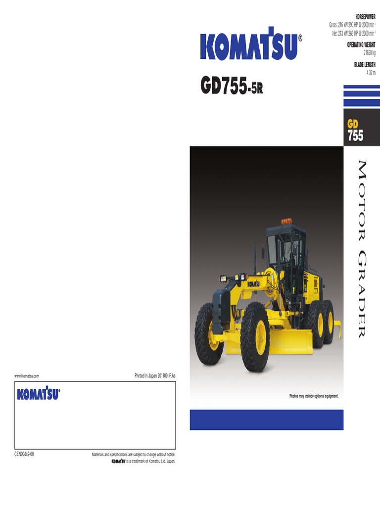 Komatsu GD755-5R Motor Grader: Technical Specifications and Performance ...