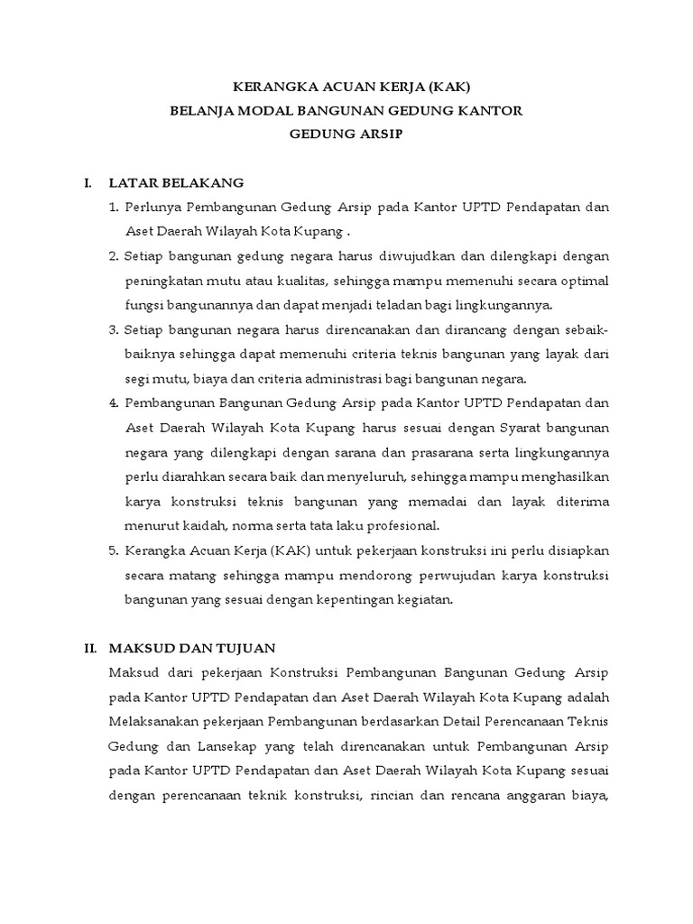 KAK Arsip Kota Kupang | PDF