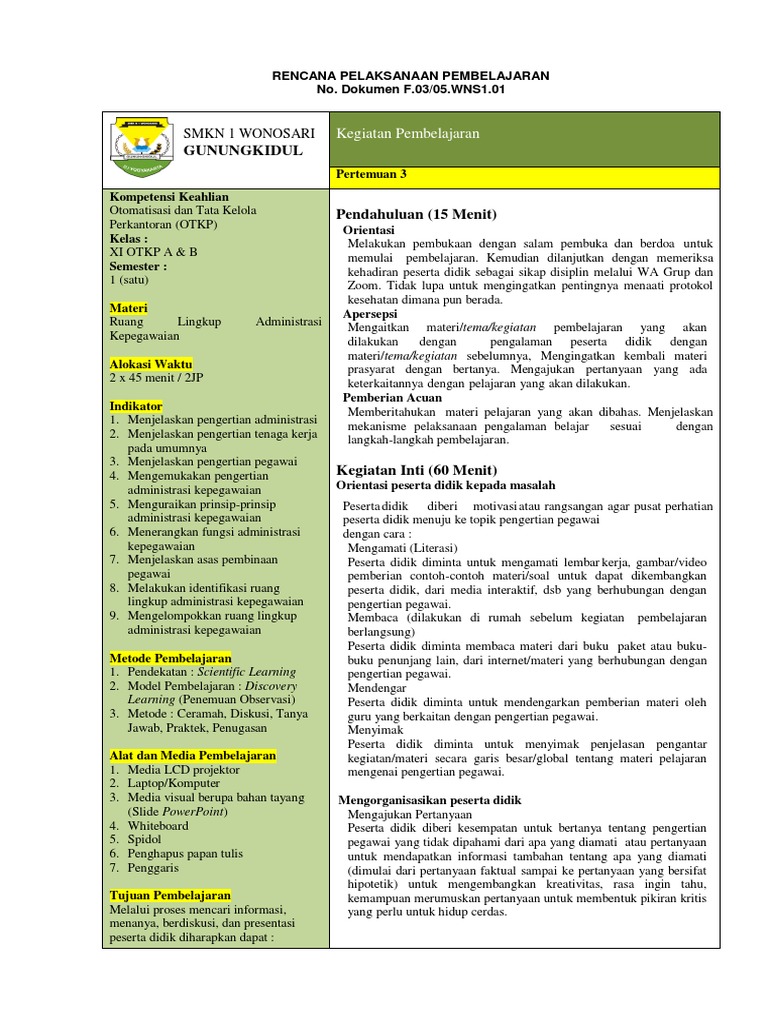 Draf RPP Merdeka Belajar OTKP | PDF | Karier & Perkembangan