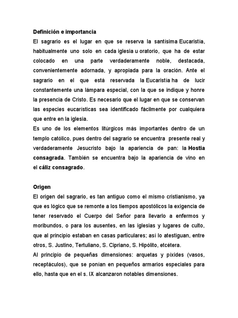 Sagrario | PDF | Altar | eucaristía