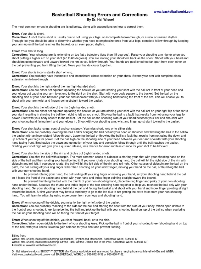 Basketball Shooting Errors and Corrections: by Dr. Hal Wissel | PDF ...