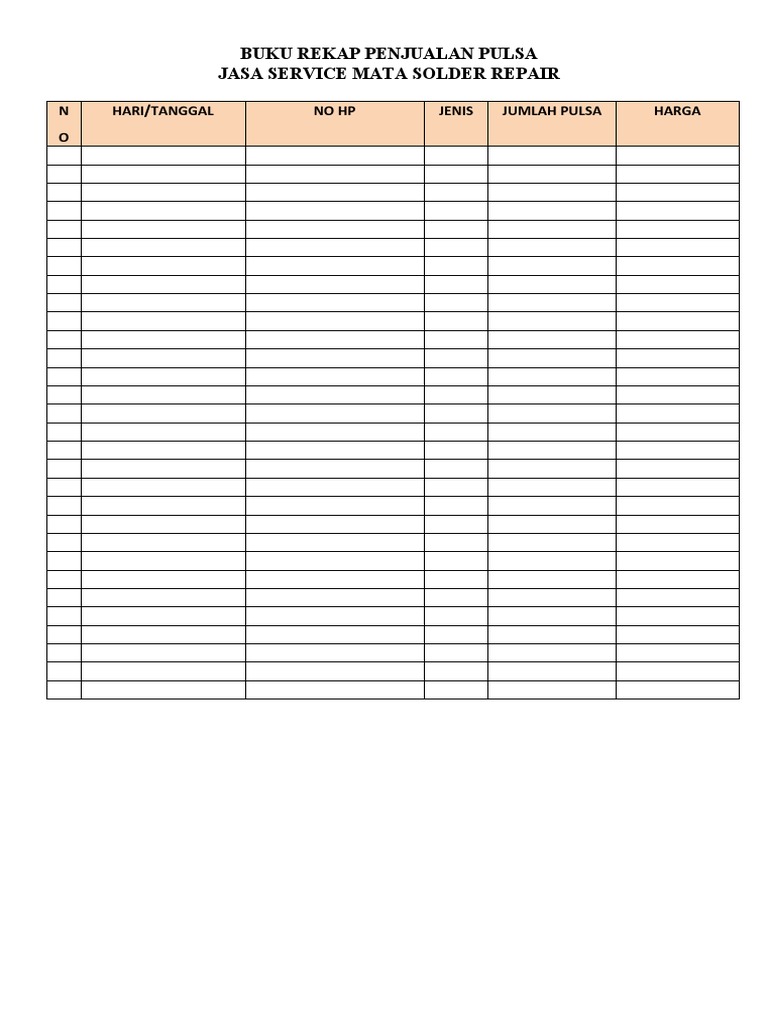 Buku Rekap Pembelian Pulsa | PDF