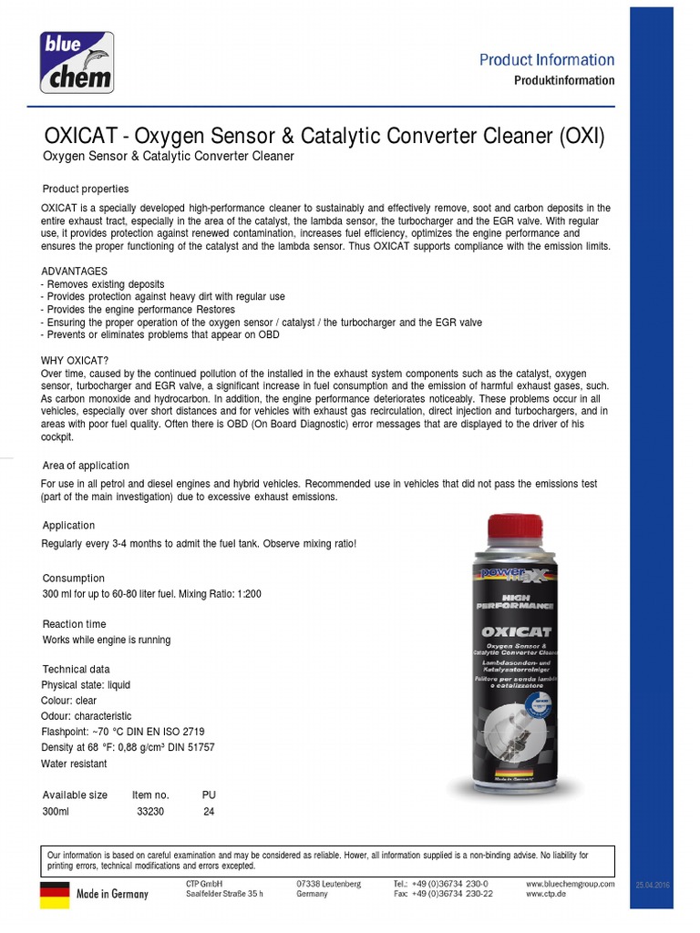 Oxygen Sensor & Catalytic Converter Cleaner | PDF | Exhaust Gas ...