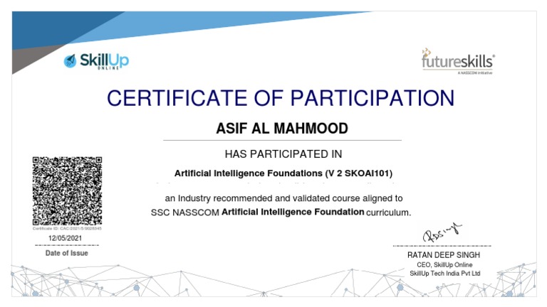 SkillUp NASSCOM Certificate #Asifalmahmood | PDF
