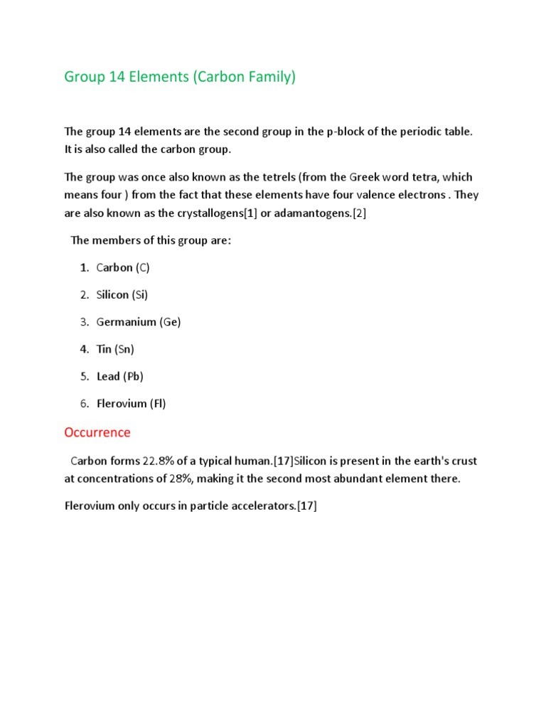Group 14 Elements | Download Free PDF | Germanium | Carbon