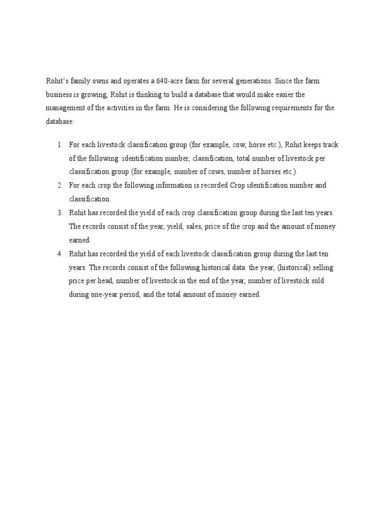 Farm Management Database Requirements | PDF