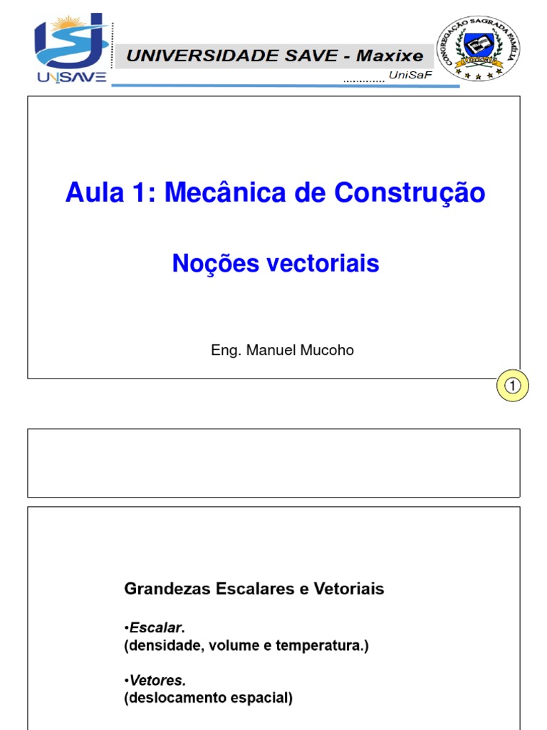Aula 1 Mecanica UNISAVE-Maxixe | PDF | Vetor euclidiano | Espaço vetorial