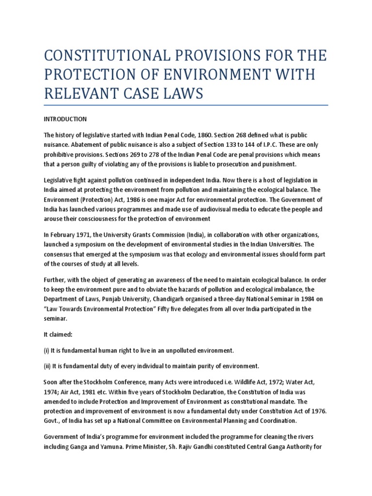 Constitutional Provisions For The Protection of Environment With ...
