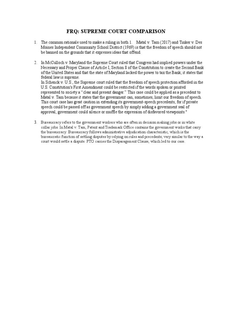 FRQ Supreme Court Comparison 4 | PDF