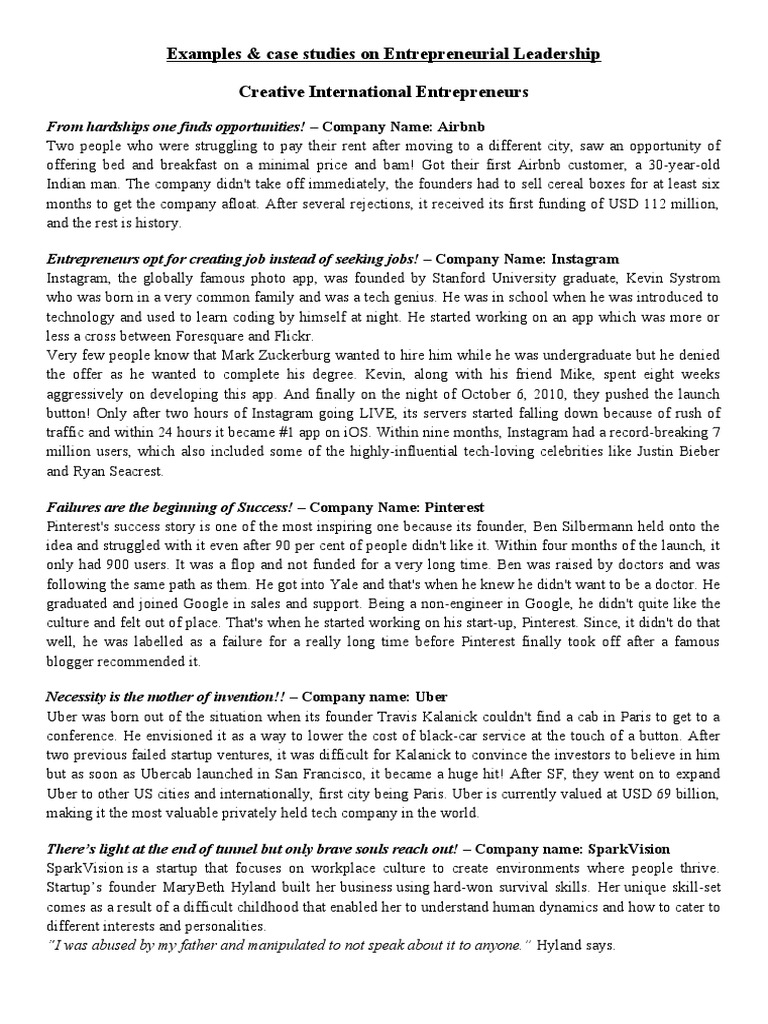 Entrepreneurial Leadership Case Studies | PDF | Alibaba Group | Startup ...