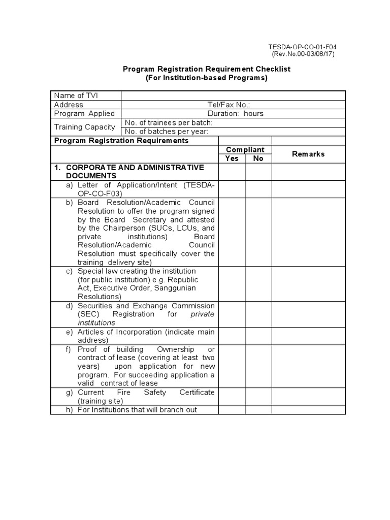Program Registration Requirements Checklist | PDF | U.S. Securities And ...