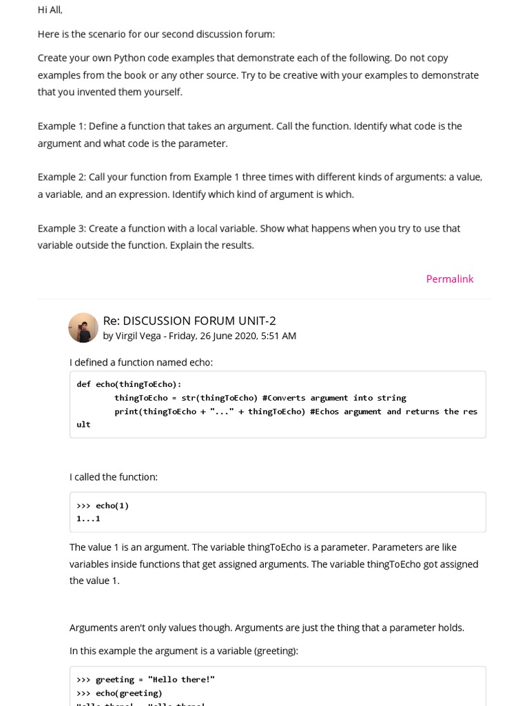 Cs 1101 - Ay2020-T5 - Discussion Forum Unit-2 | PDF | Parameter (Computer Programming) | Subroutine