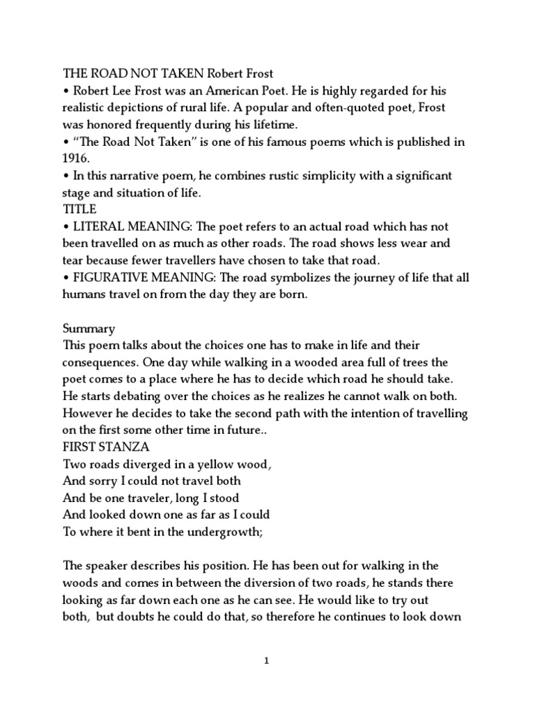 THE ROAD NOT TAKEN Robert Frost | PDF