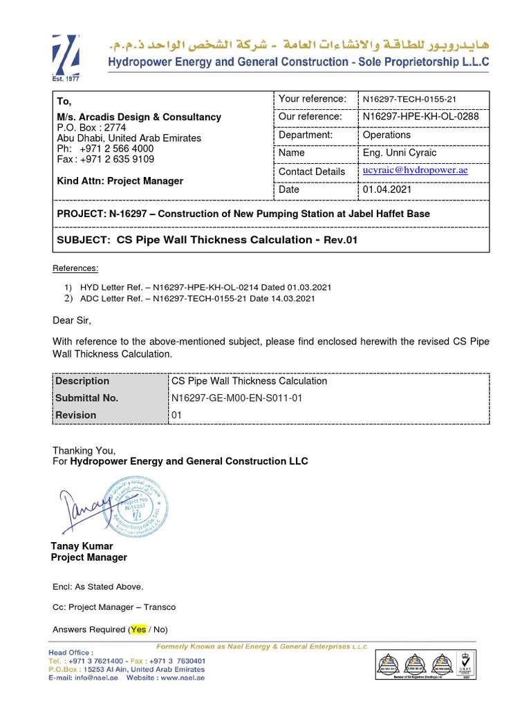 L-0288 - CS Pipe Wall Thickness Calculation - Rev.1 | PDF | Pipe (Fluid Conveyance) | Buckling