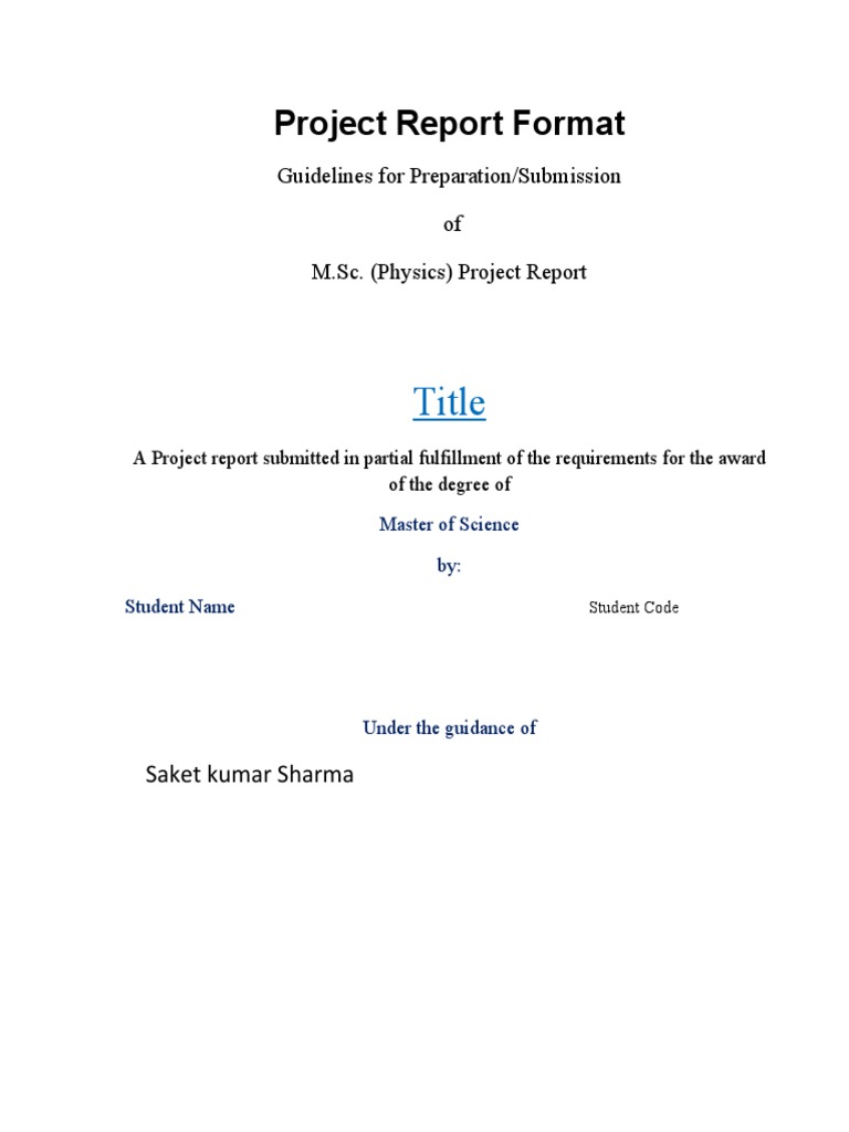 Guidelines For Project Report Submission M.sc. Physics | Download Free ...