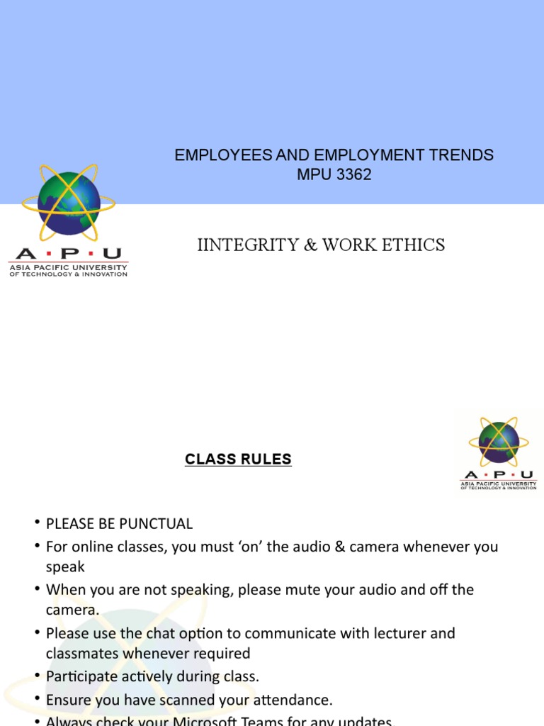 Integrity and Work Ethics Overview | PDF | Integrity | Employment