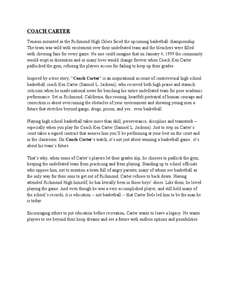 Coach Carter (Synopsis or Summary) | PDF