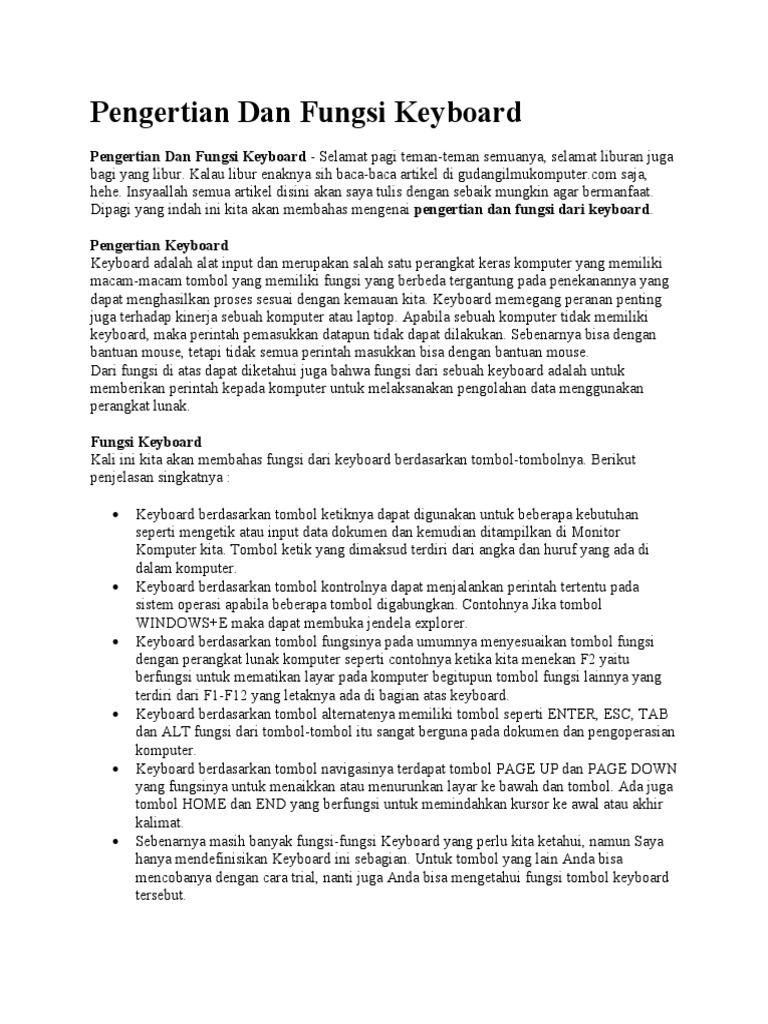 Pengertian Dan Fungsi Keyboard | PDF