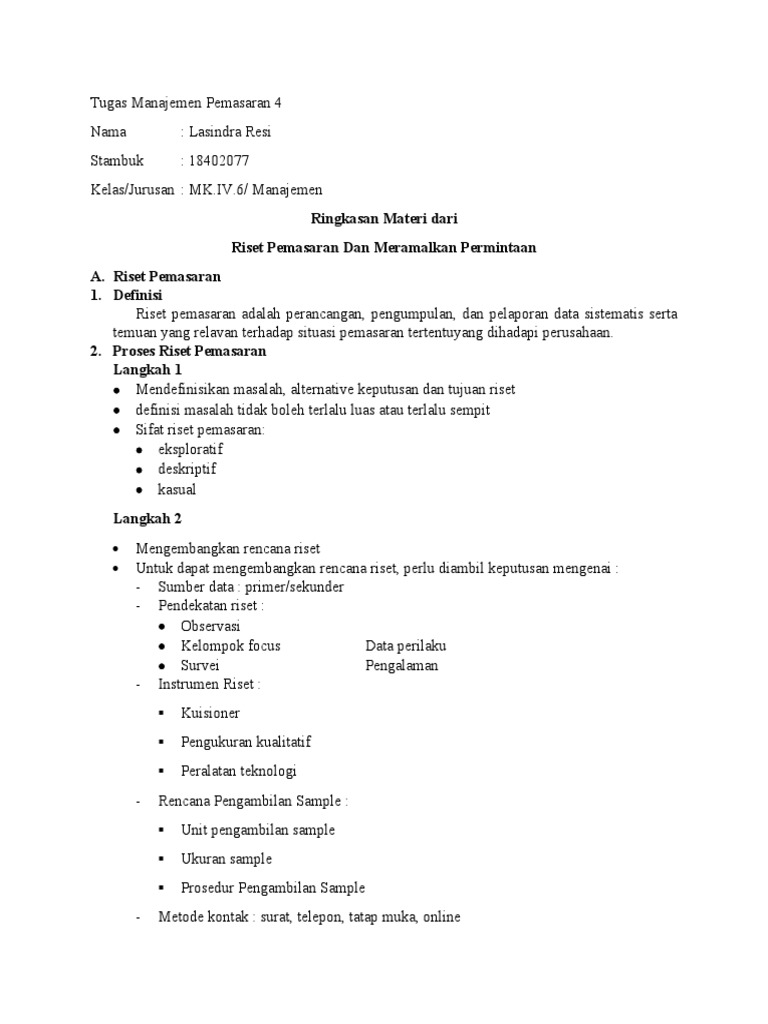 Ringkasan Riset Pemasaran Dan Meramalkan Permintaan | PDF