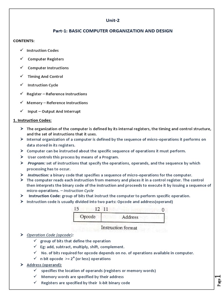 Unit-2 Part-1: Basic Computer Organization and Design: Contents | PDF ...