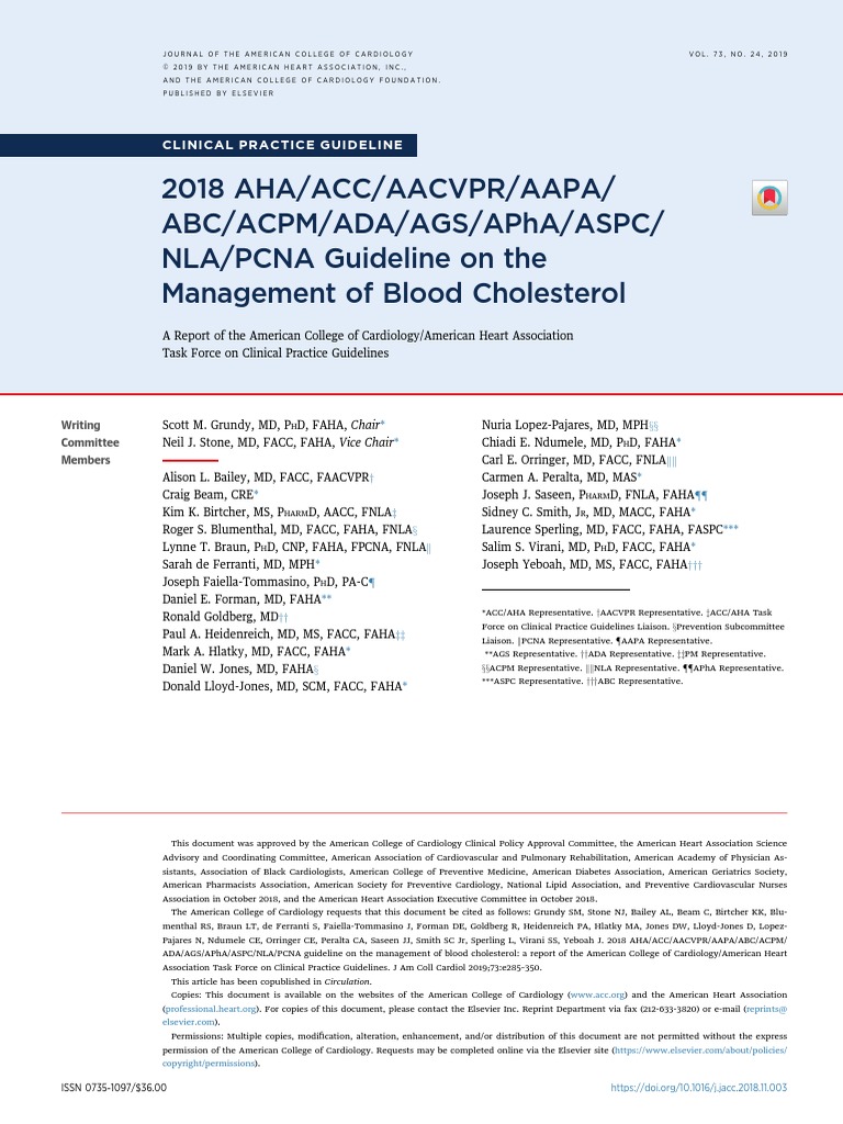 2018 AHA Guidelines For Management of Blood Cholesterol | PDF | Statin ...