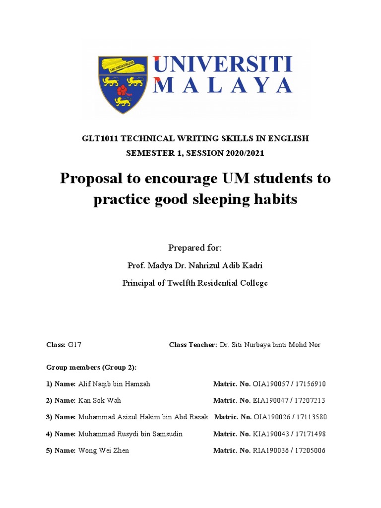 Proposal To Encourage UM Students To Practice Good Sleeping Habits ...