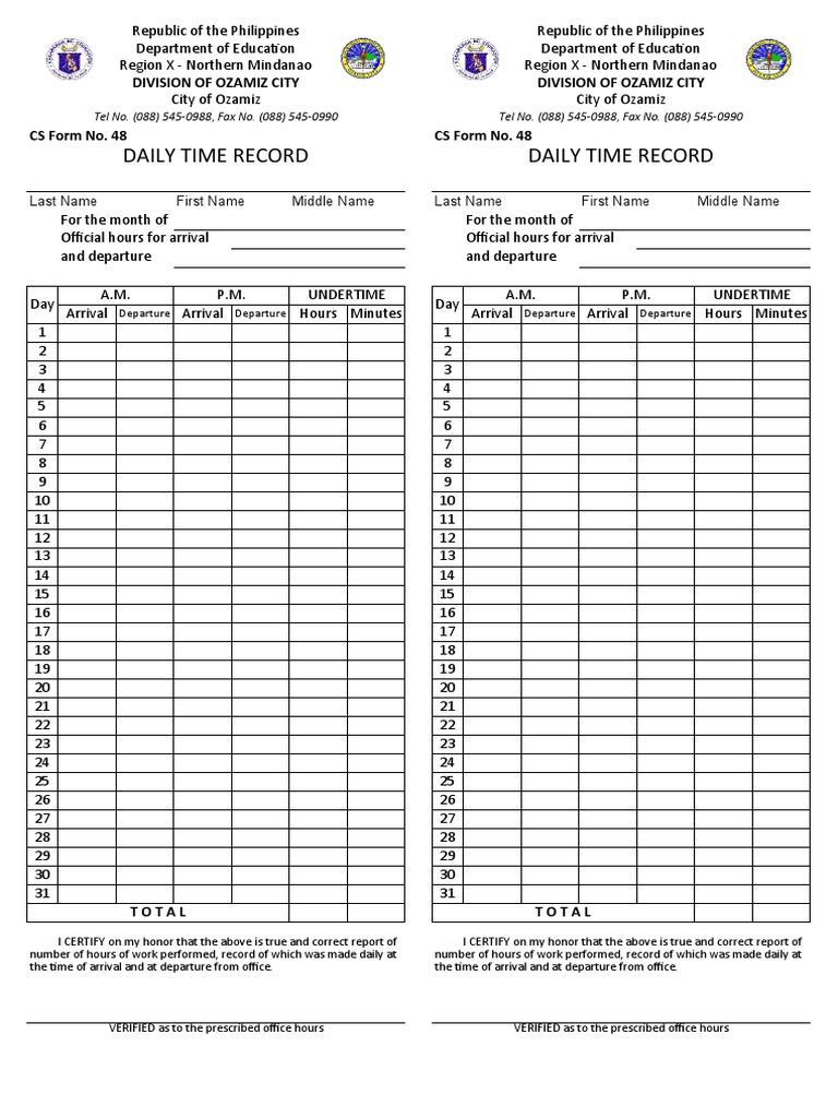 DTR Template Updated Feb 2020 (1) - 1 | PDF