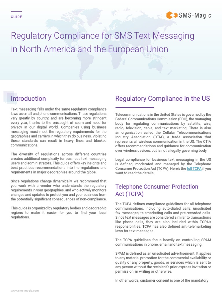 A Guide To Regulatory Compliance For SMS Text Messaging | PDF ...
