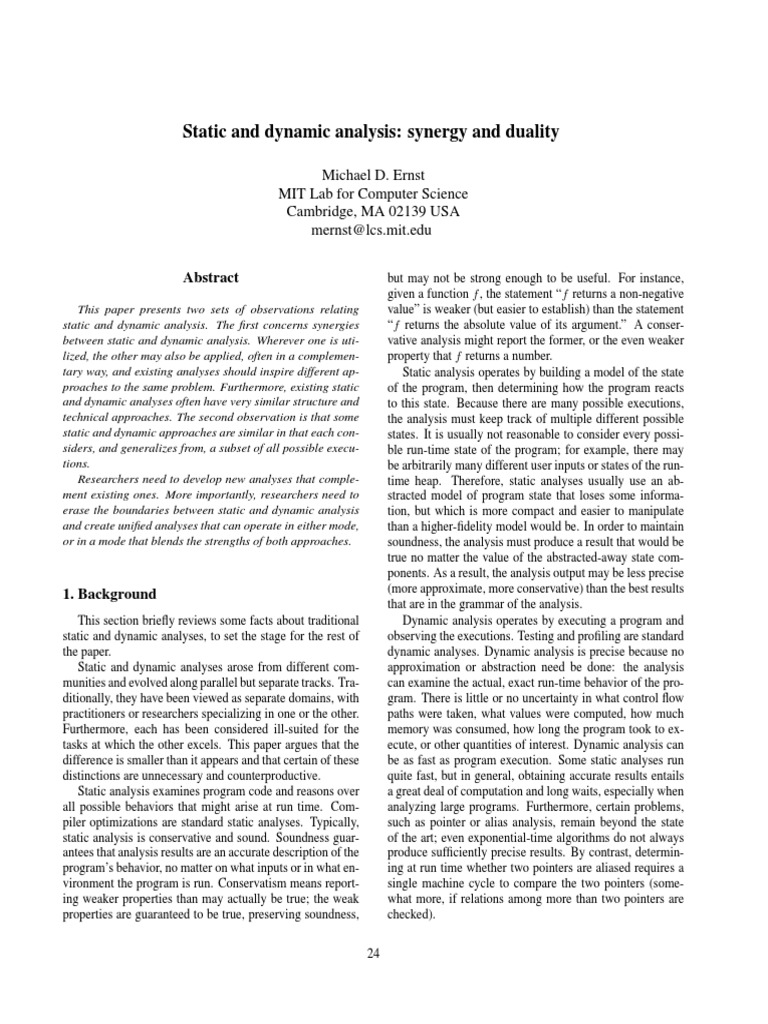Static and Dynamic Analysis Synergy and Duality | PDF | Program ...