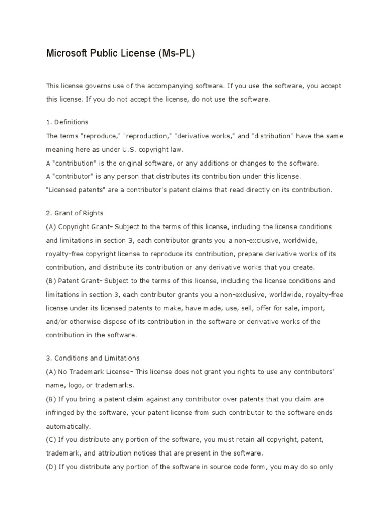 Microsoft Public License Overview | PDF | License | Derivative Work