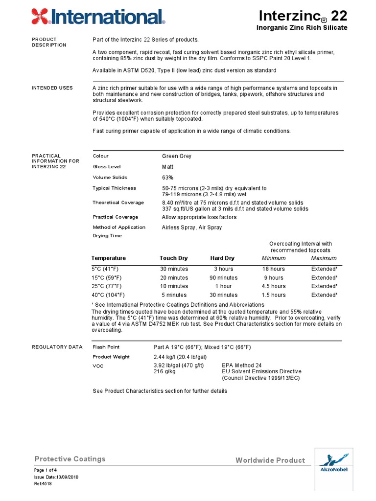 Interzinc 22: Product Description | PDF | Paint | Zinc