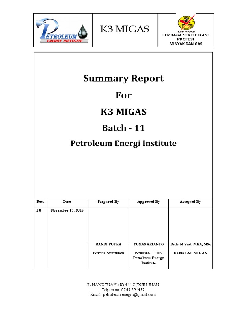 Summary Report k3 Migas | PDF