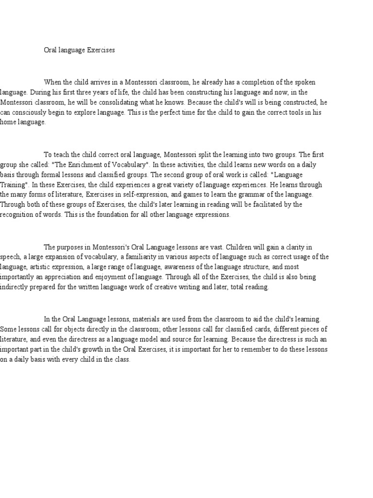 Oral Language Exercises | PDF | Grandparent | Poetry